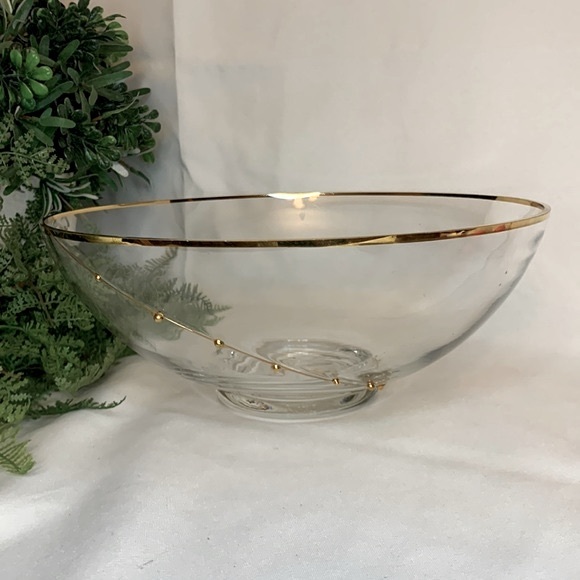 Accents | Minimalist Contemporary Glass Bowl With Gold Rim And Beading ...